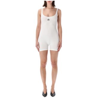 Marine Serre Moon Logo Ribbed Jersey Short Catsuit - - Jumpsuits & Playsuits - Damen - Wei&szlig; - S