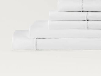 Mango Drap percale de coton 500 fils d&eacute;tail passepoil&eacute; arrondi lit 90 cm blanc - Home - Lit 90 cm - MANGO HOME