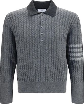 Thom Browne 4-Bar Pullover-Polo-Pullover mit Rundhalsausschnitt aus Zopfstrick - - Knitwear - Herren - Grau - M