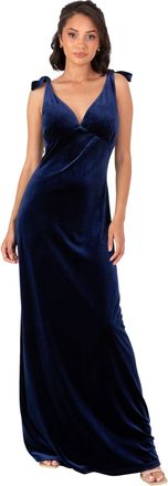 Maya Womens Maxi Dress Ladies V-Neckline Sleeveless Velvet Bow Shoulder Tie-Straps A-line Evening Occasion Prom Ball Gown, Marineblau 46