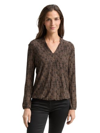 Tom Tailor Damen 1049029 Langarmshirt mit Muster, 39081-Irregular Beige Graphic Design, M
