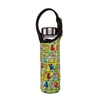 GOEBEL Trinkflasche mit Neoprenh&uuml;lle Gr&uuml;n - James Rizzi - Birds on a love wire 0,7l, H&ouml;he 26,5 cm, 26-103-02-1