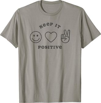 Trendy Apparel Trendy Keep It Positive Smiley Face Heart Peace Sign Icons T-Shirt
