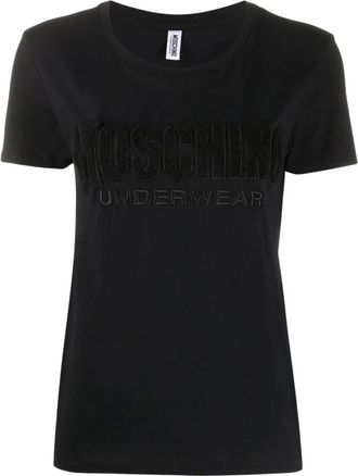 Moschino Femme, Tops, Noir, Taille: 38 FR 555 Shirt Nera Logo T/t