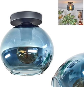 HOFSTEIN Deckenleuchte Koyoto, 1-flammige Deckenlampe aus Metall/Glas in Schwarz/Blau, moderne Leuchte im Retro/Vintage-Design (&Oslash; Schirm 20 cm), E14, Esszimmer