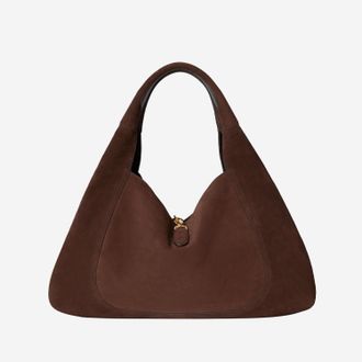 Gucci Womens Softbit Maxi Shoulder Bag Dark Brown Leather