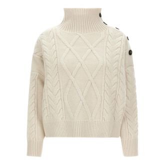 Yves Salomon Pull en Laine et Cachemire Boutonn&eacute; - Femme - Pulls - Beige - Taille: 40 FR