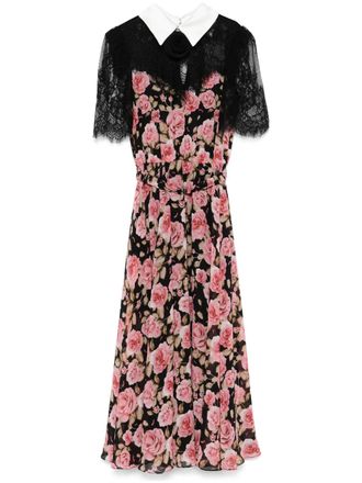 Nissa robe mi-longue à fleurs - Noir