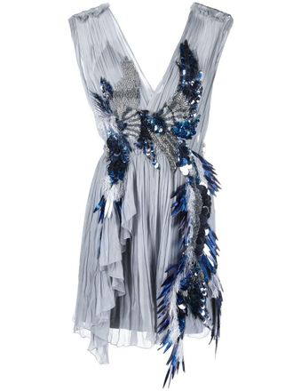 Alberta Ferretti robe brod&eacute;e de sequins &agrave; col v au dos - Gris