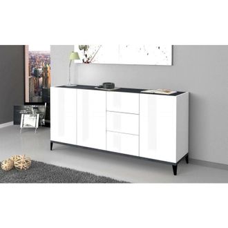 Dmora Kommode Dlong, K&uuml;chen-Sideboard mit 3 T&uuml;ren und 3 Schubladen, Wohnzimmer-Buffet, 100 % Made in Italy, cm 160x40h82, gl&auml;nzend wei&szlig; und Schiefer - Dmora