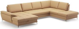 Cavadore Cavadore Wohnlandschaft Castiel mit Federkern / Sofalandschaft mit XL-Longchair, Sitztiefenverstellung, satinierten Metallfüßen / 363 x 89 x 223 / Ech