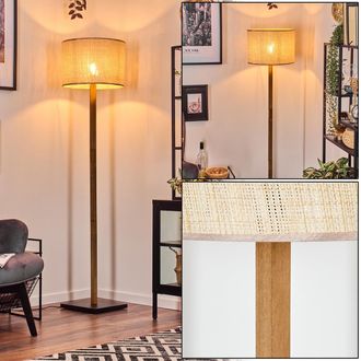 HOFSTEIN Stehleuchte Sabadim, Stehlampe mit Holzfuß und Schirm aus Papiergeflecht, E27, skandinavisches Design, Boho-Style, Höhe 169cm, Ø 40cm, Fußschalter - W