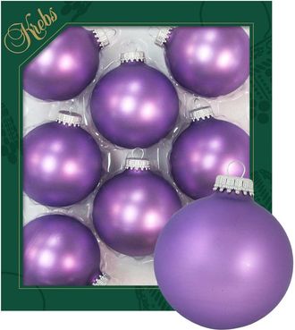 Krebs Glas Lauscha Weihnachtsdekoration/Christbaumschmuck aus Glas - Unifarbende Kugeln Amethyst-Samt - Menge: 8 Stück - Farbe: Satin-Violett - Größe: ca. 7 cm
