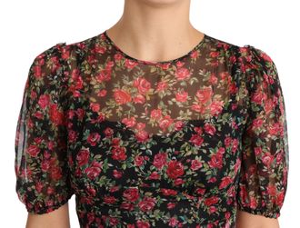 Dolce & Gabbana Womens Floral Silk A-Line Dress Black