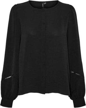 Vero Moda Vmalva L/S Tape Shirt WVN GA Chemise, Noir, L Femmes
