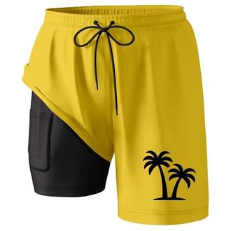 Generic Maillot de bain pour homme avec doublure de compression, couture int&eacute;rieure, short de bain, maillot de bain avec poches, jaune, 4XL
