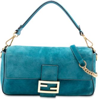 Fendi Blue Medium Suede Baguette Satchel