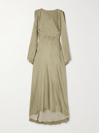 Roksanda Ilincic Koda Maxikleid Aus Seidensatin Mit Raffungen Und Cape-effekt - Grün