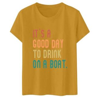Generic T-shirt &agrave; manches courtes pour femme avec inscription &laquo; Its A Good Day to Drink On A Boat &raquo; - Coupe ample - Style d&eacute;contract&eacute; - Tendance - Pour l&eacute;t&eacute; -
