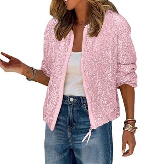 Generic Bol&eacute;ro &agrave; paillettes ouvert sur le devant pour femme - Cardigan court scintillant - Blazer l&eacute;ger &agrave; paillettes - V&ecirc;tement dext&eacute;rieur pour soir&eacute;e, club, 