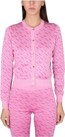 Versace Femme, Pulls, Rose, Taille: 34 FR Front Button Closure Crew