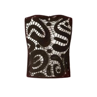 Pinko Pinko, Femme, Tops, Brun, Taille: 40 FR Eruzione Top Crochet Geometric