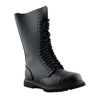 Grinders King Unisexe Noir Long en Cuir Militaire Punk Bottes en Acier &Agrave; Bout avec 20 Oeillets De Fixation 43