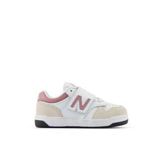 New Balance Enfants B480 New-B Hook & Loop en Blanc/Rose, Synth&eacute;tique, Taille 21.5 Large