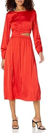 The Drop Robe Midi Soyeuse À Manches Longues et avec Découpes, Style Pudique, Jacob pour Femme, Rouge, XS