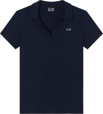 Emporio Armani Emporio Armani Ea7, Femme, Tops, Bleu, Taille: 36 FR T-shirt &agrave; col polo en jersey de viscose stretch