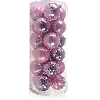 Com-Four 24x Weihnachtskugeln, Christbaumkugeln bruchsicher aus Kunststoff für Weihnachten, Baumschmuck für den Christbaum mit Anhänger