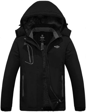 Wantdo Damen Berg Ski Jacke W&auml;rmer Winter Fleece M&auml;ntel Wasserdichter Atmungsaktive RegenM&auml;ntel Outdoor Kapuzen Windbreaker Jacken Schwarz XXL