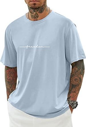 Minetom T-Shirt Homme Oversize à col Rond Manches Courtes Basique imprimé Sweatshirt Coton Manche Courte Top Basic Shirt Crew Neck Vintage Streetwear D Bleu C