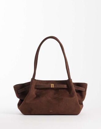 JW PEI Hana - Breite Tragetasche aus Wildlederimitat in Dunkelbraun-Brown