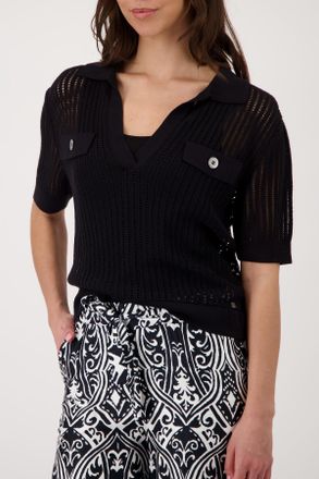 Monari Kurzarmpullover MONARI, Damen, Gr. 36, schwarz, Strick, Obermaterial: 95% Viskose, 5% Polyester, transparent, unifarben, regular fit taillenbedeckt, V