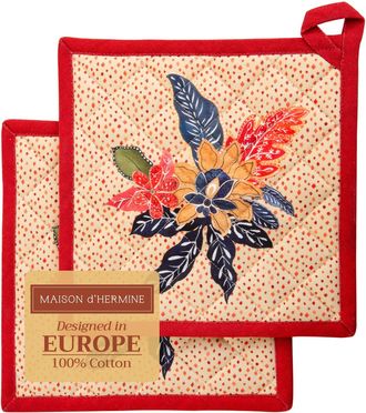 Maison d'Hermine Topflappen, 100% Baumwolle, Set mit 2 Hotpads mit Schleife zum Muttertagsgeschenke, Backen, Grillen, Umgang mit hei&szlig;en Pfannen, Kalahari - Erntedankfe