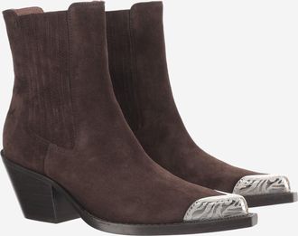 PARIS TEXAS Womens Suede Ankle Boots Dark Brown Calf Leather