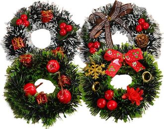 Valiclud 4 St&uuml;ck Mini Weihnachtskranz K&uuml;nstliche Tannenzapfen Rote Beere Kranz Kerzenhalter Ring f&uuml;r Weihnachten Haust&uuml;r Wand Tischdekoration