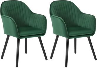 Woltu Esszimmerstühle 2er Set, Küchenstuhl mit Armlehne Rückenlehne, Polsterstuhl Wohnzimmerstuhl, bis 150 kg belastbar, aus Samt Holzbeine, für Esszimmer