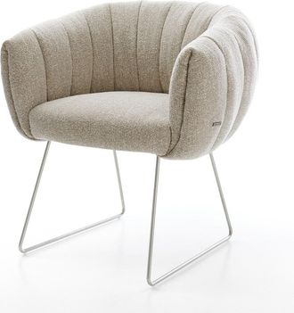 DELIFE Esszimmerstuhl Jada-Flex Webstoff Soft Beige Kufengestell Edelstahl Taschenfederkern, Esszimmerst&uuml;hle