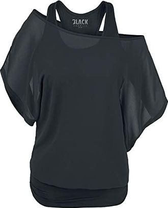 Black Premium by EMP Femme T-Shirt Noir à Manches Chauve-Souris L