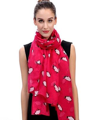 Lina & Lily &Eacute;charpe Foulard pour Femme Imprim&eacute; Pingouin (Rose)