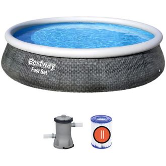 Bestway Schwimmbecken Fast Set 13 x 33/3.96m x 84cm Swimming Pool Set Rattanoptik