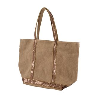 Vanessa Bruno Womens M Shopper Bag - Vanessa Bruno Linen Brown Totes-Shopping-Bags