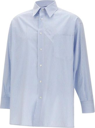 Maison Margiela Homme, Chemises, Bleu, Taille: M Chemise en coton ray&eacute; boutonn&eacute;e