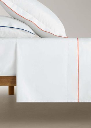 Mango Drap plat percale de coton 200 fils overlock contraste lit 180/200 cm bleu encre - Home - Lit 180/200 cm - MANGO HOME