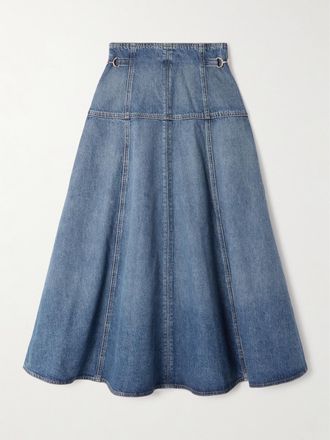 Ulla Johnson The Brigette Embellished Paneled Denim Midi Skirt - Blue