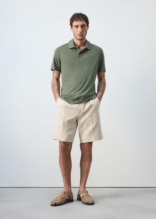 Mango Polo lin slim-fit vert for&ecirc;t - Homme - XS - MANGO MAN