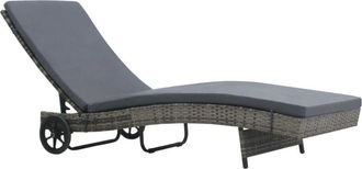 vidaXL Chaise longue avec roues et coussin R&eacute;sine tress&eacute;e Anthracite