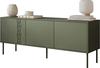 Mirjan24 TV-Lowboard Toderko 150 3D mit 3 T&uuml;ren, 3 Schrankf&auml;cher, Metallf&uuml;&szlig;e, Push to Open, Fernsehschrank, Fernsehtisch, TV Schrank TV Bank (Gr&uuml;n)